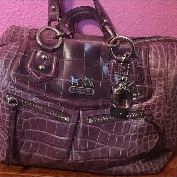 Coach | Bags | Coach Crocodile Purse Purple Leather Handbag | Poshmark